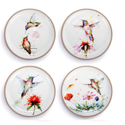 Set of 4 Hummingbird Stoneware Appetizer Plates | Hummingbird Stoneware ...
