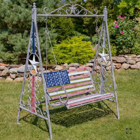 American Flag Iron Garden Bench Swing "Proud To Be An American" | Zaer ...