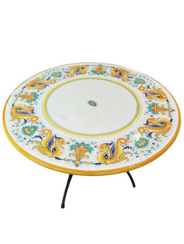 Italian Hand Painted Volcanic Lava Stone Table | Patio Table | Furniture