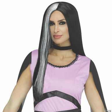 Wig -Vampira/Monster Mom Black with White Streak - FantasyCostumes.com