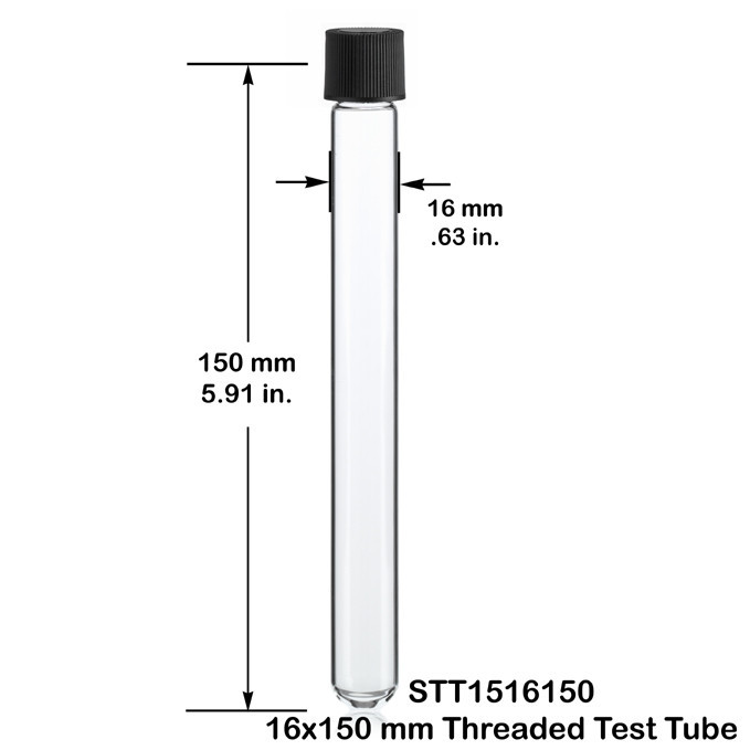 16 x 150 mm Threaded Test Tubes with Screw Caps Included