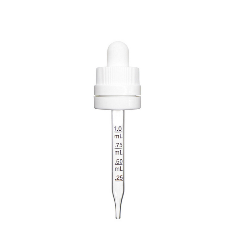 18-415 White Child Resistant Tamper Evident Graduated Dropper, 77mm