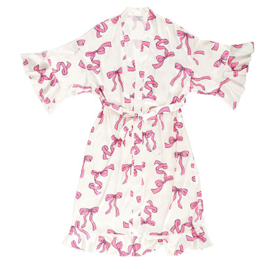 Long Ruffled Satin Robe - Ivory + Hot Pink Bows - [Consumer]Bella Sleep ...