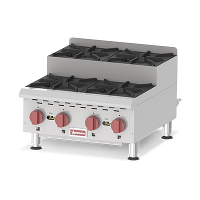 Omcan - 4-Burner Countertop Stainless Steel Step-Up Gas Hot Plates - 44199