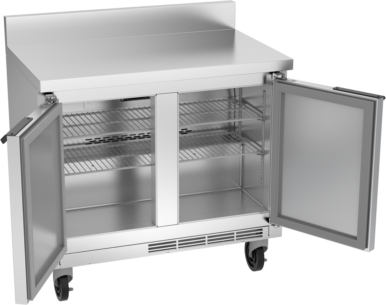 Beverage-Air - 34" Mobile Worktop Shallow Depth Refrigerator w/ 2 Solid ...