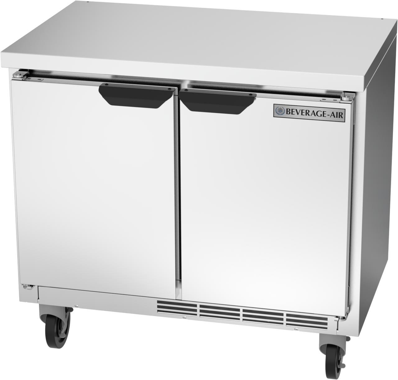 Beverage-Air - 34" Mobile Worktop Shallow Depth Refrigerator w/ 2 Solid ...