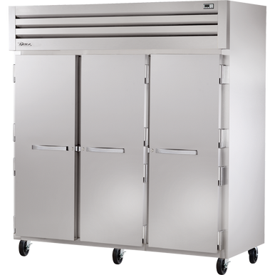 True - Spec Series 78" Stainless Steel Freezer w/ 3 Solid Swing Doors ...