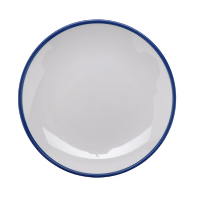 G.E.T - Settlement Bistro 8" White W/ Blue Trim Round Plate (48 Per ...