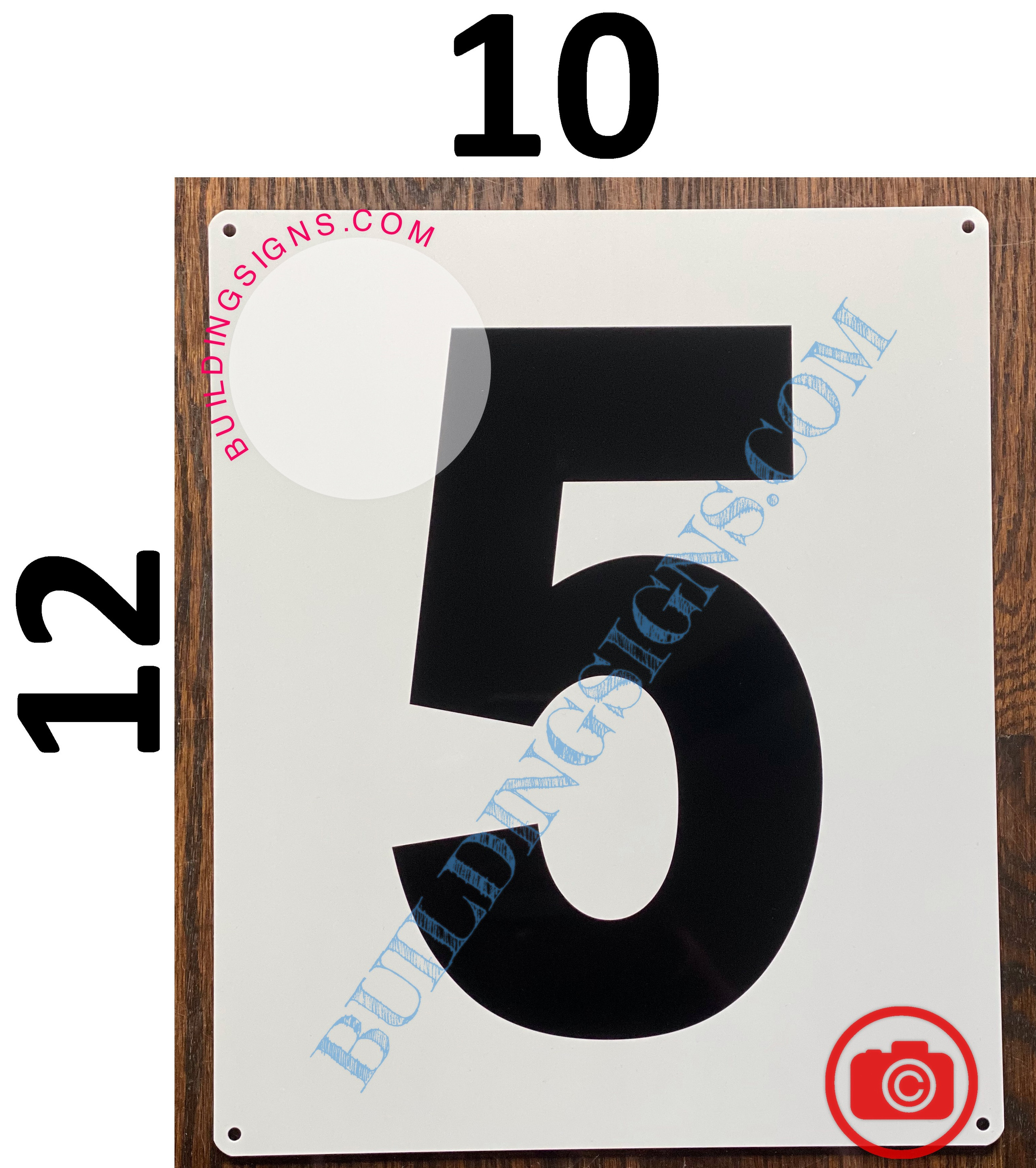 NUMBER 5 SIGN - WHITE (ALUMINUM SIGNS 12x10)- Parking LOT Number Sign