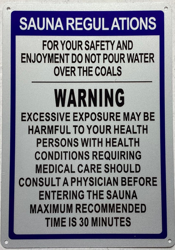 Sauna Regulations sign (Reflective !!, White, rust free,Aluminium, size ...