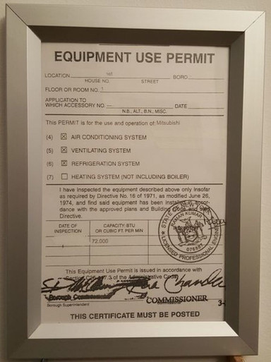 Equipment Use Permit Certificate visits frame NYC (HEAVY DUTY) (PERMIT ...