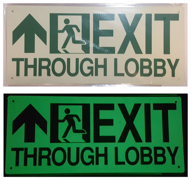 PHOTOLUMINESCENT EXIT THROUGH LOBBY SIGN HEAVY DUTY / GLOW IN THE DARK ...