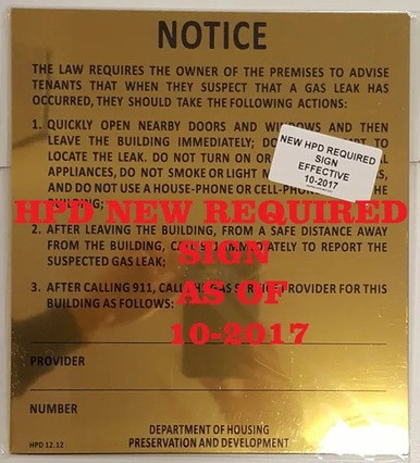 GAS LEAK NOTICE (ALUMINIUM 8.5 X 9.5) Gold