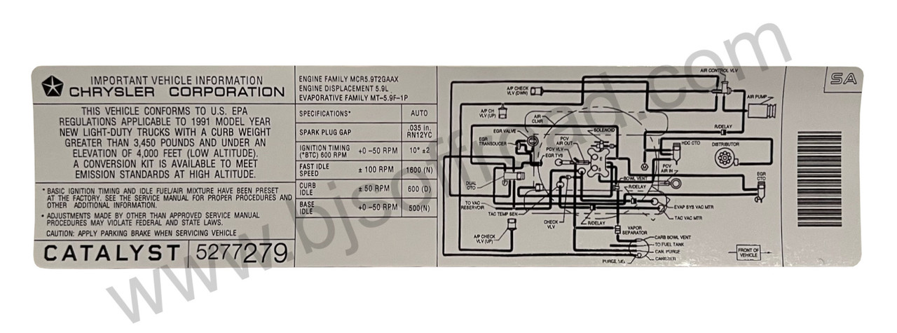 1991 Emissions Decal