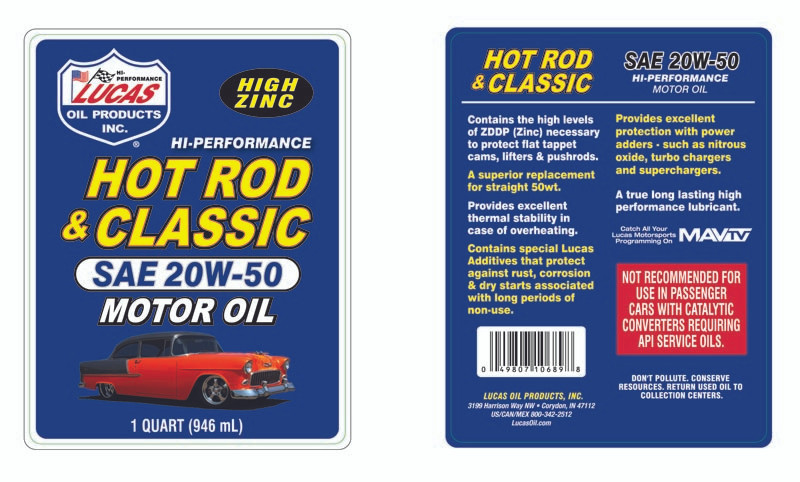 Lucas Oil Hot Rod & Classic Car 20W-50 Motor Oil