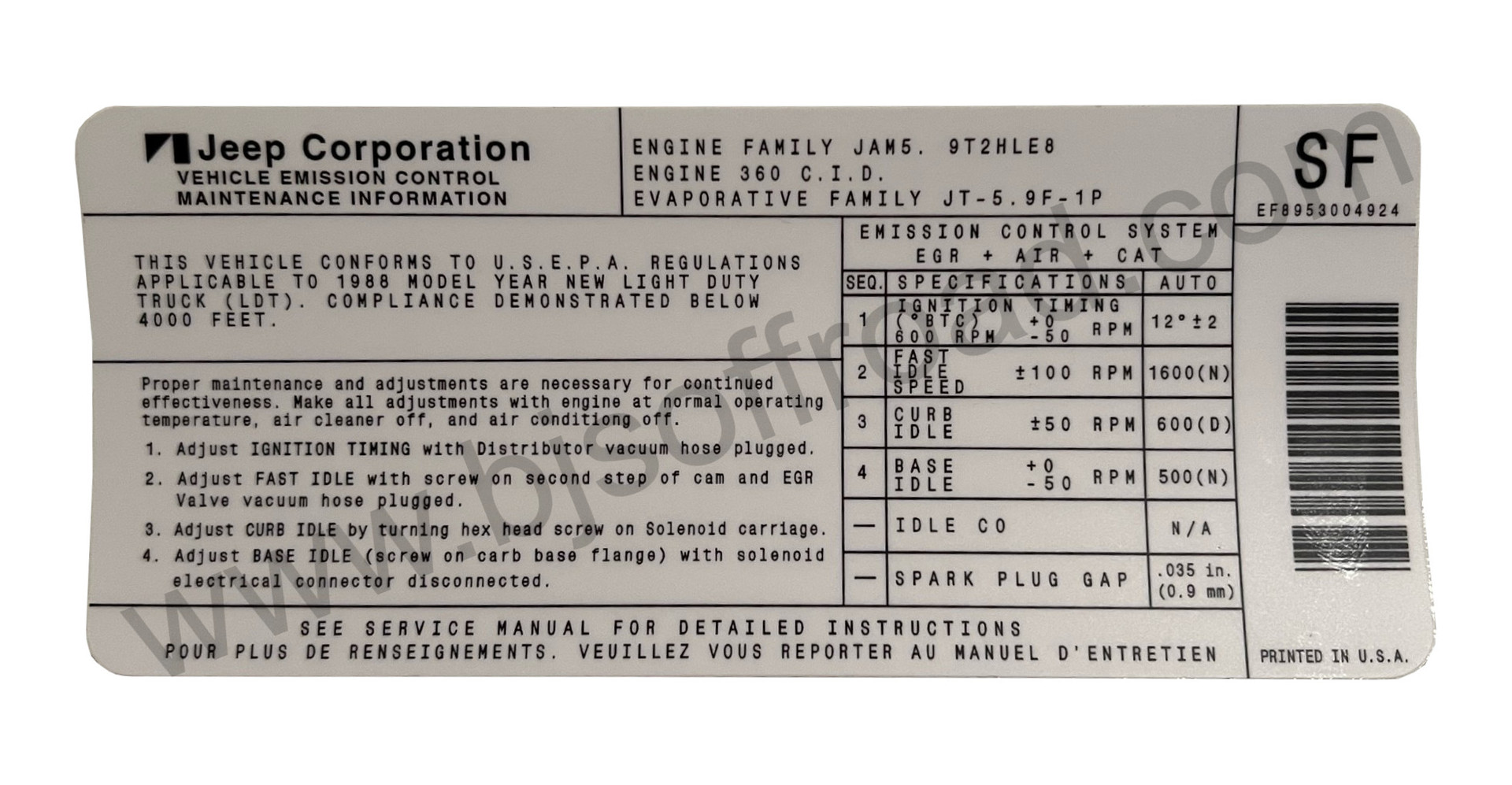 1988 Emissions Decal