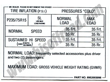 Glove Box Tire Inflation Decal