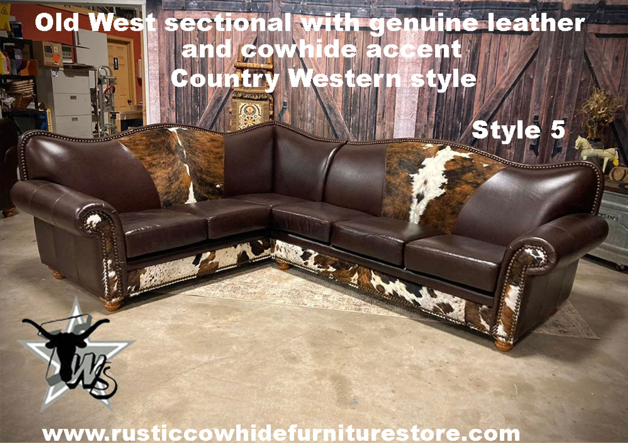 Old West Country Western Style Sectional has a couch loveseat and corner piece Rustic Cowhide Furniture