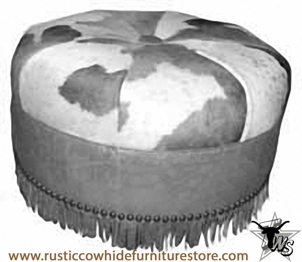 Custom Cowhide Ottoman with fringe