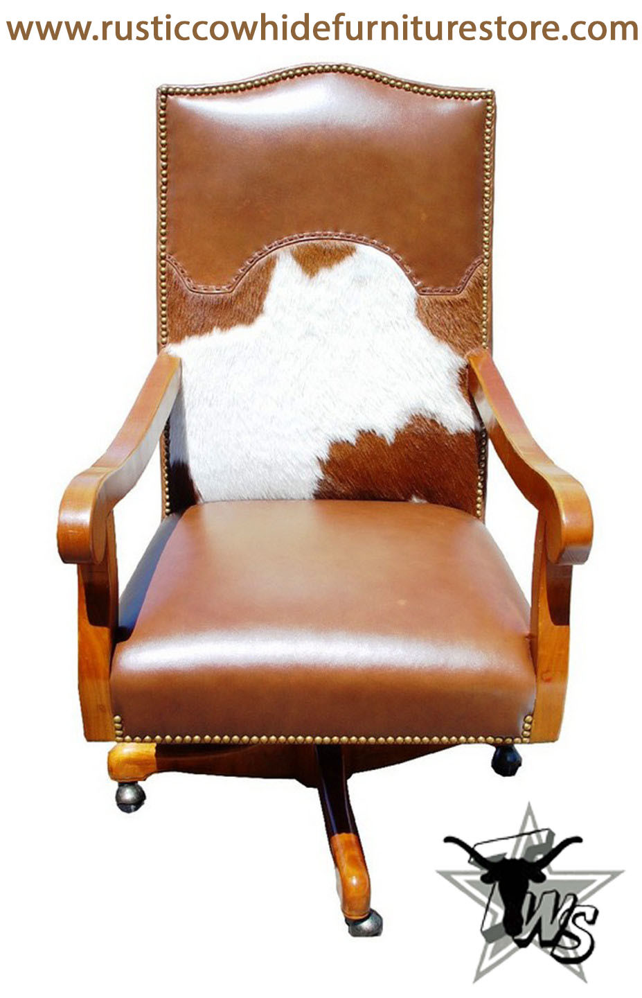 Cowhide and Leather Executive Swivel Desk Chair