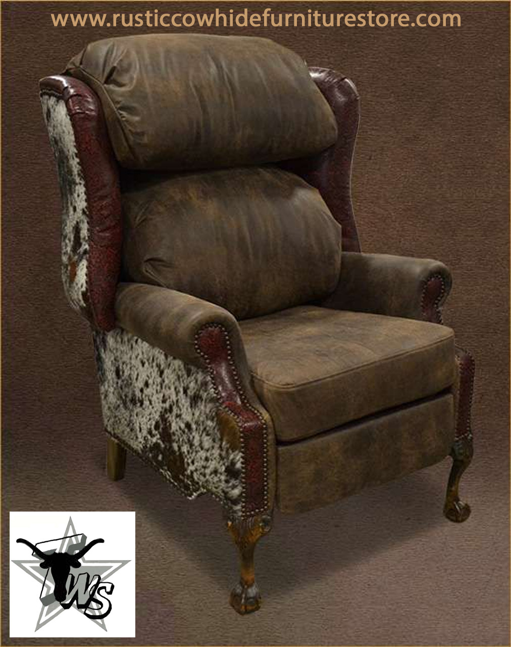Traditional leather rustic log cabin recliner