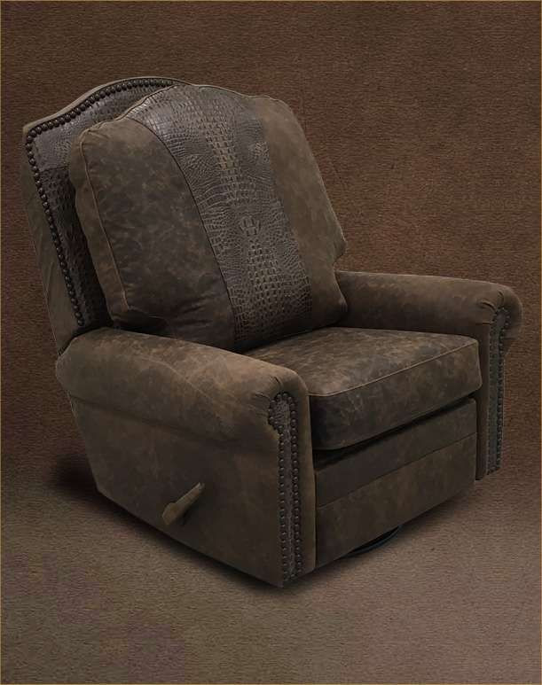 Traditional Rustic Recliner, Swivel, Glider Genuine Full Grain Leather ...