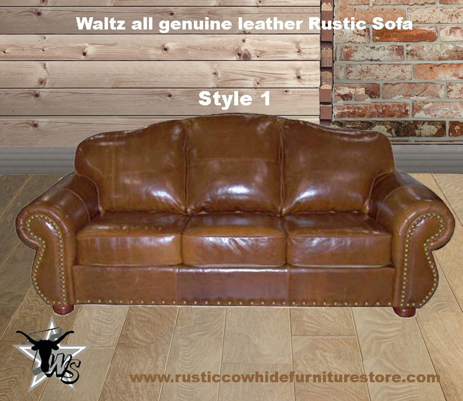 Rustic Log Cabin All Leather Sofa - Rustic Cowhide Furniture