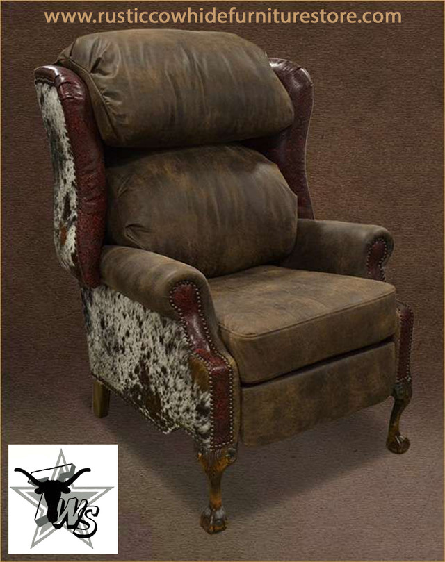 Traditional leather rustic log cabin recliner