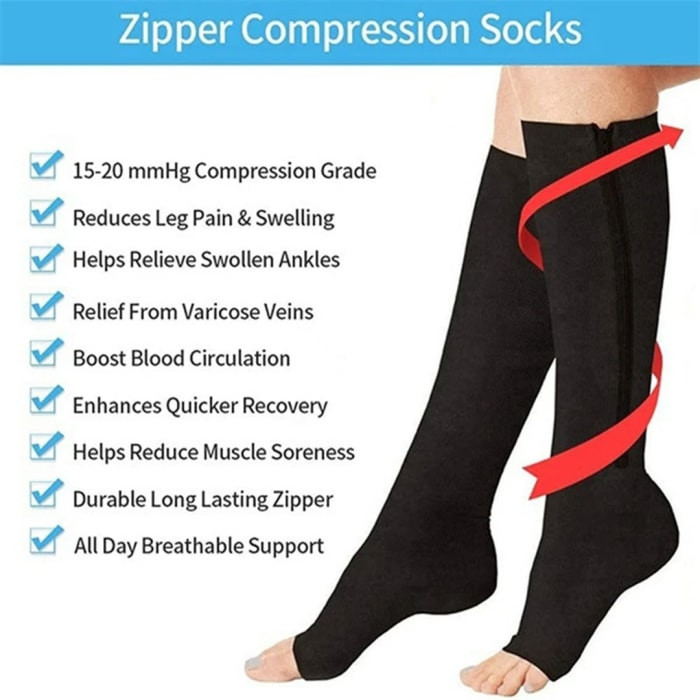 Overt Compression Zipper Socks - Knee High Zip, Open Toe & Solid Color ...