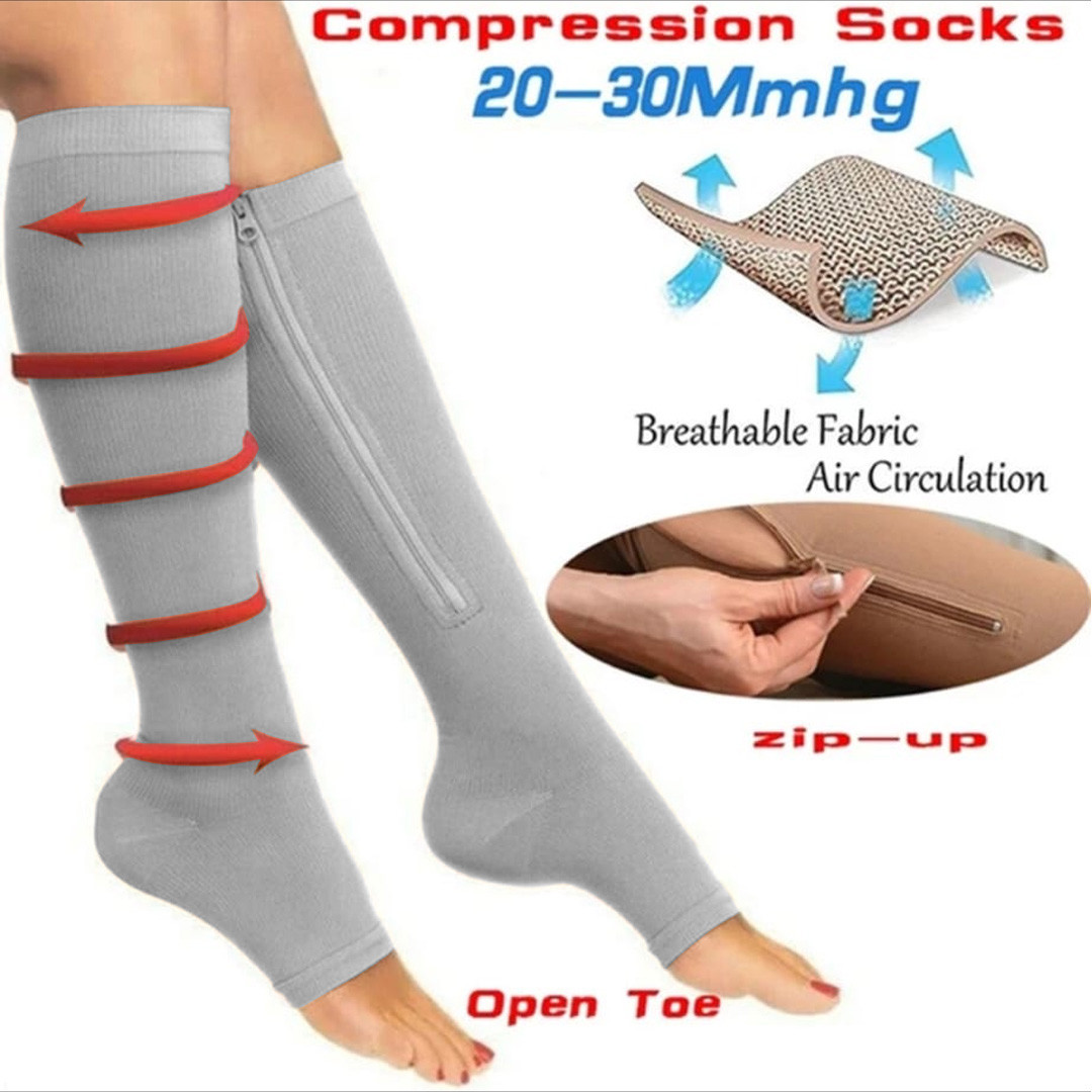 Overt Compression Zipper Socks - Knee High Zip, Open Toe & Solid Color ...