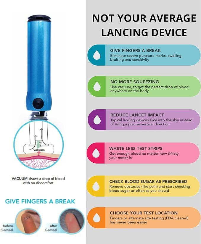 Genteel Plus No Prick Pain Vacuum Lancing Device for Diabetes Testing ...