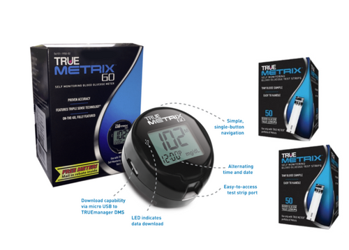 TRUE Metrix GO Blood Glucose Meter kit Plus Metrix 50 Test Strips