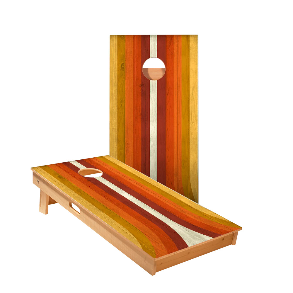 Retro Orange Curved Stripes Star Cornhole Boards - AchillionSports