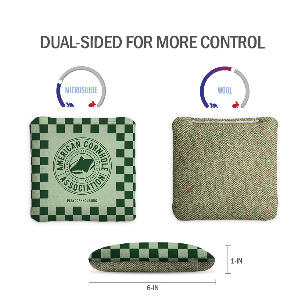 Checkered ACA Badge Synergy Soft Cornhole Bags - Green - AchillionSports