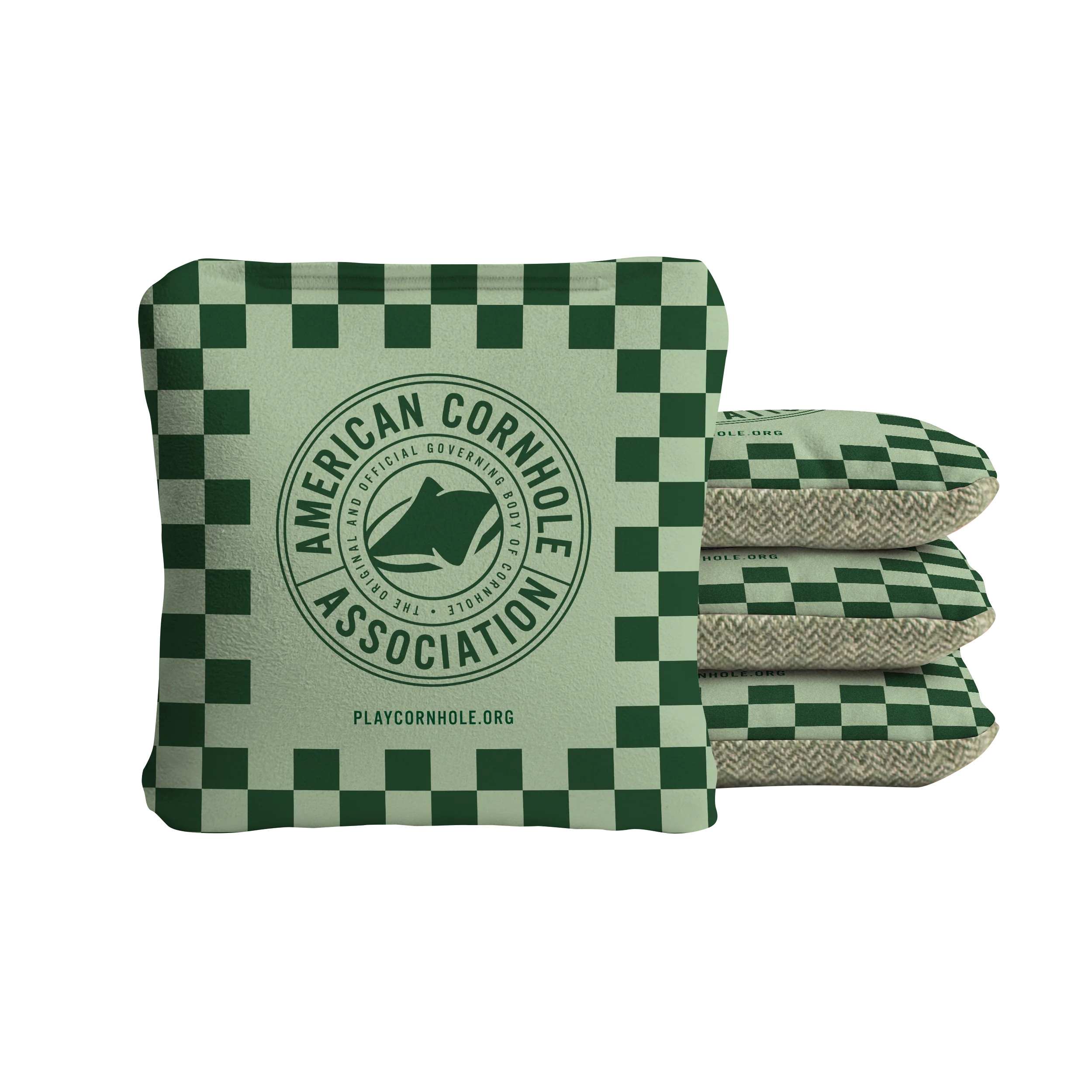 Checkered ACA Badge Synergy Soft Cornhole Bags - Green - AchillionSports
