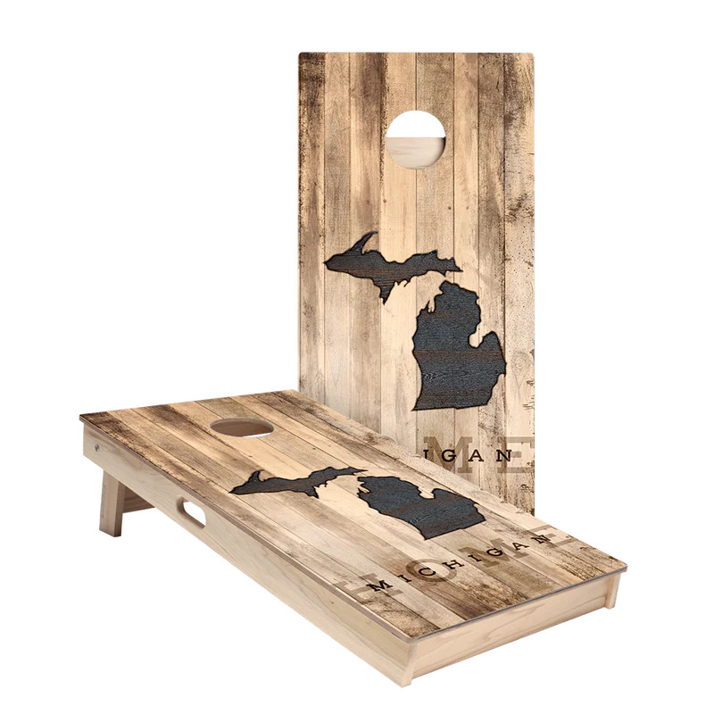 Home State Rustic Wood Michigan Star Cornhole Boards - AchillionSports