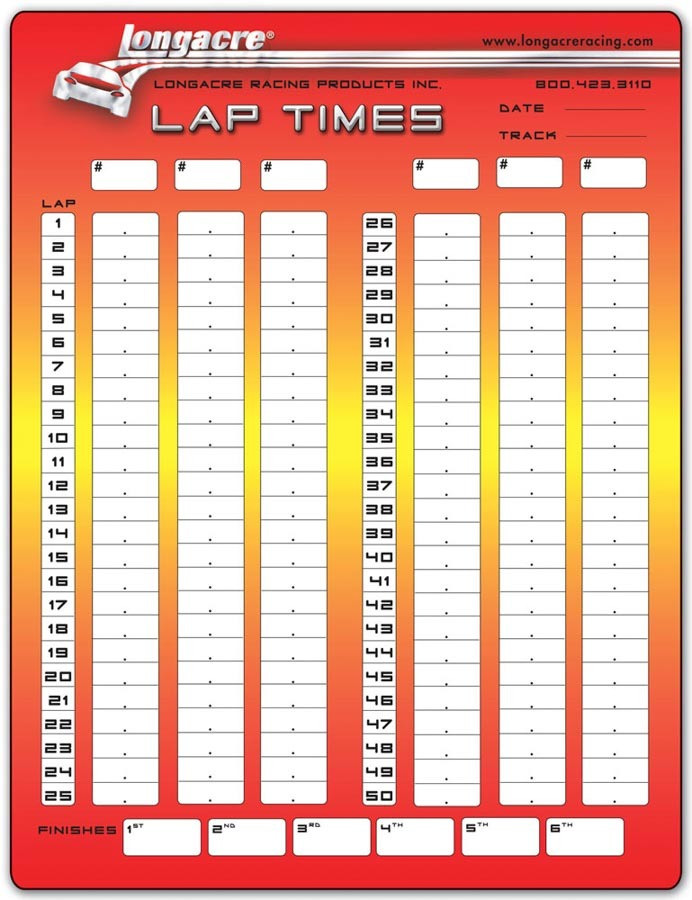 Lap Timing/Race Scoring Sheets - Longacre 52-22525 - Reliable Welding ...