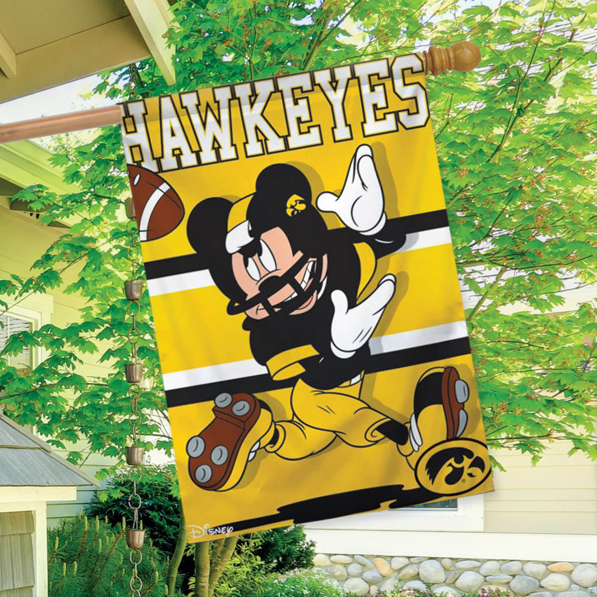 University of Iowa Hawkeyes NCAA Mickey Mouse House Flag - Briarwood Lane