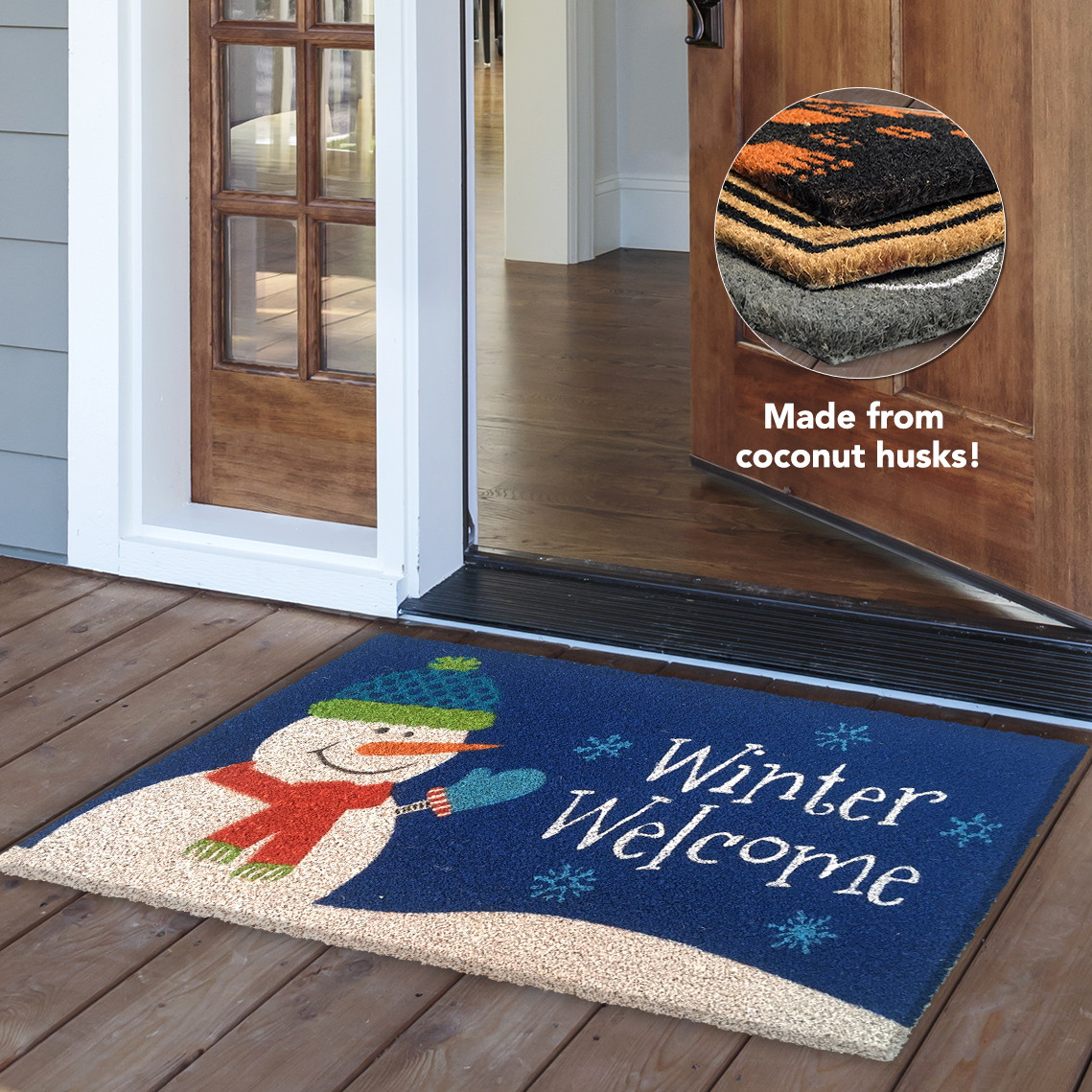 Welcome Winter Snowman Natural Fiber Coir Doormat - Briarwood Lane