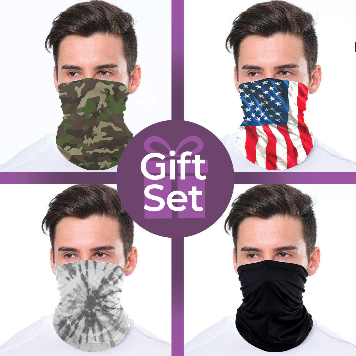 Neck Gaiter Wrap-Around Face Covering Gift Set (4-piece Collection ...