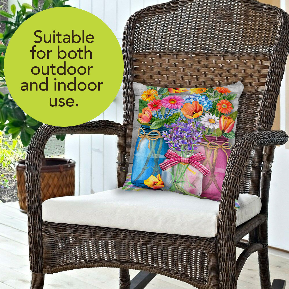Spring Floral Jars Rustic Decorative Pillow - Briarwood Lane