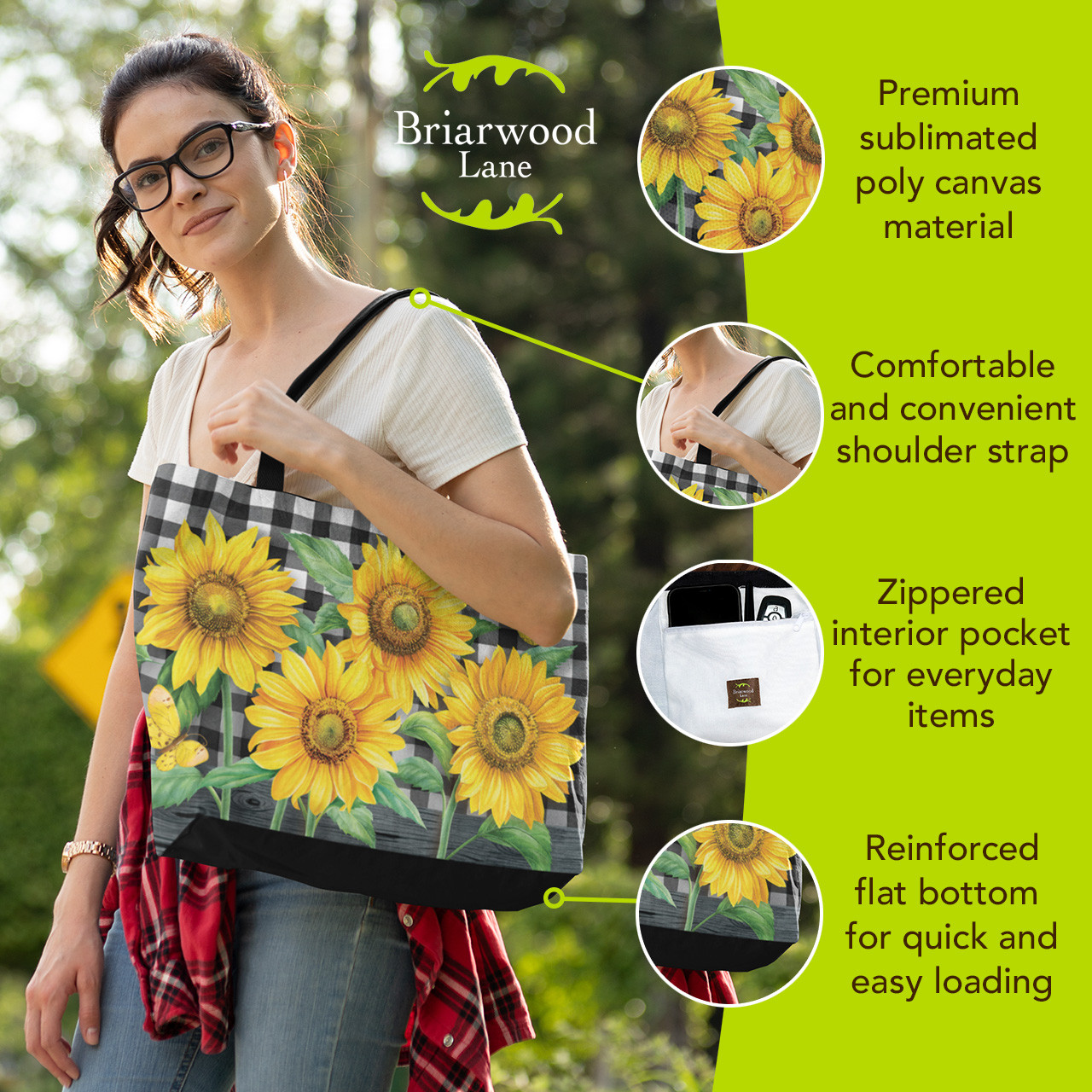 Checkered Sunflowers Summer Canvas Tote Bag - Briarwood Lane