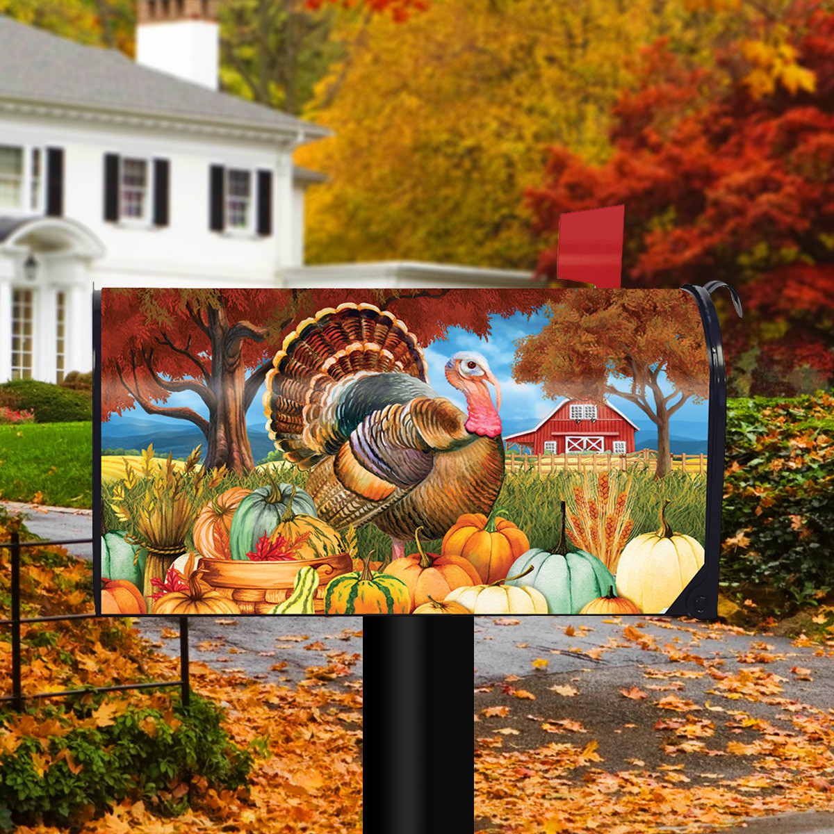 Turkey And Pumpkins Fall Large Oversized Mailbox Cover - Briarwood Lane