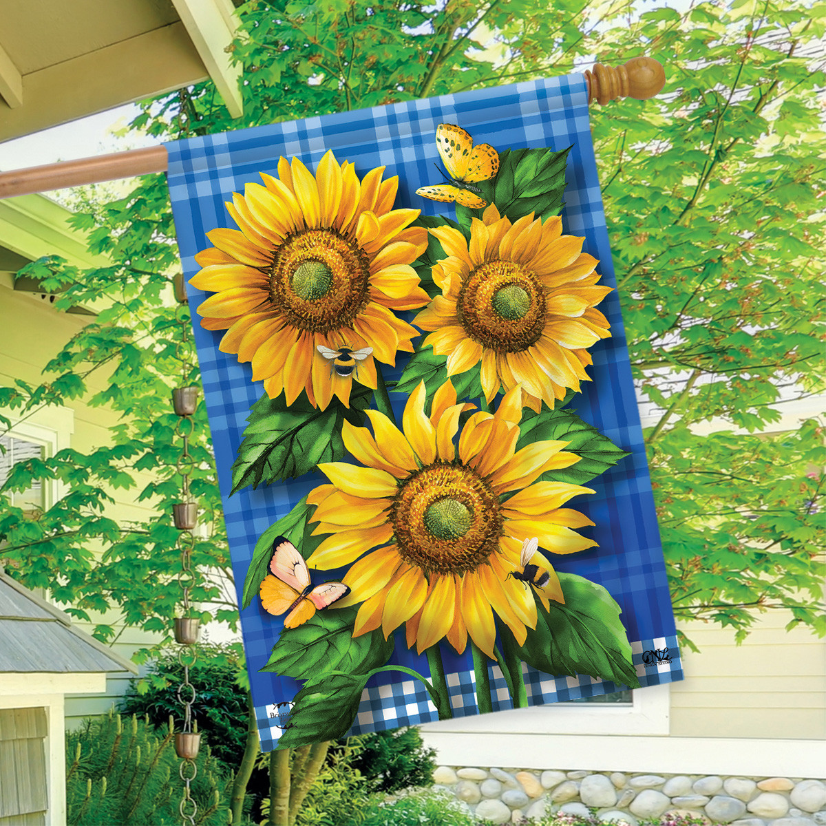 Blue Sunflowers Summer House Flag - Briarwood Lane