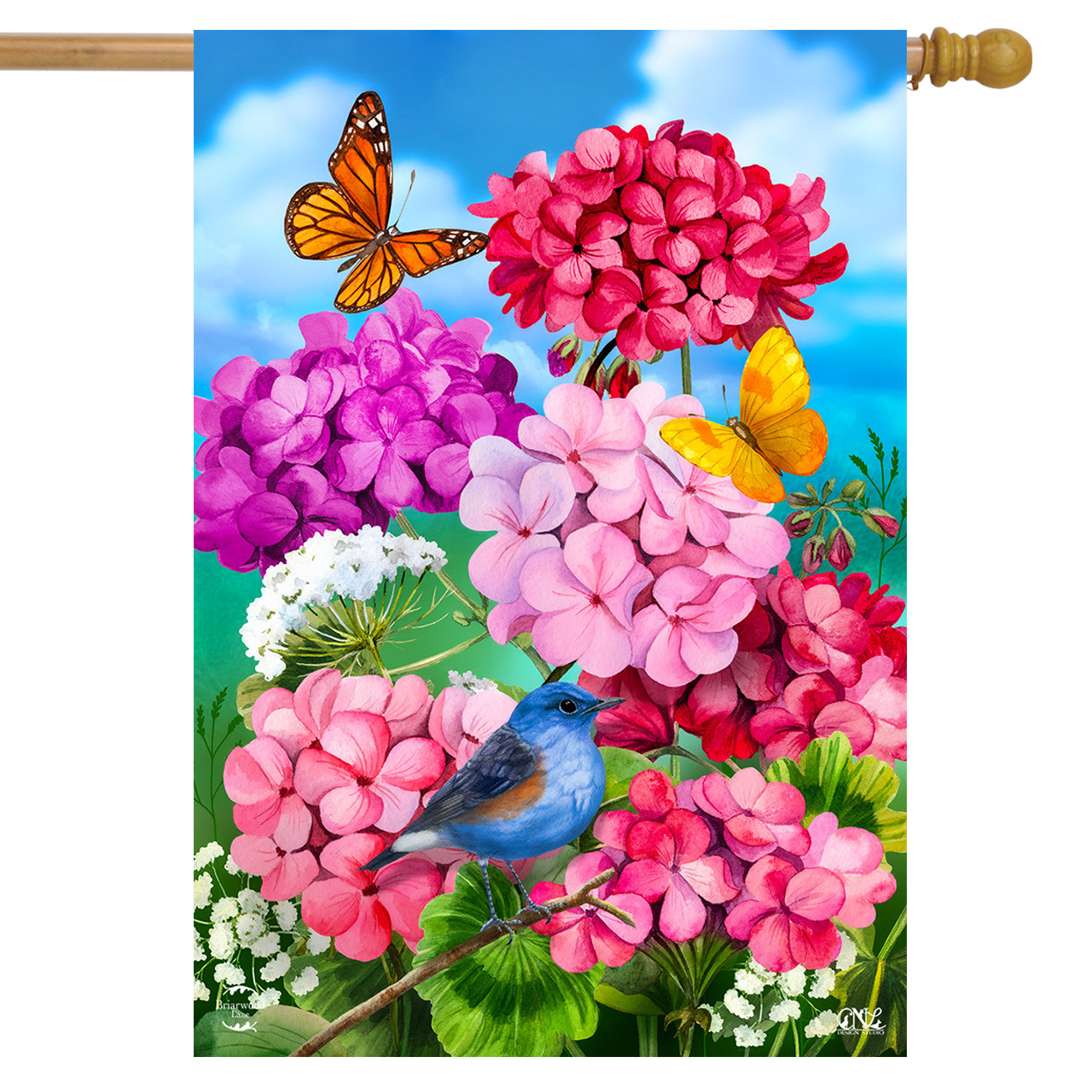 Geraniums In Bloom Spring House Flag - Briarwood Lane