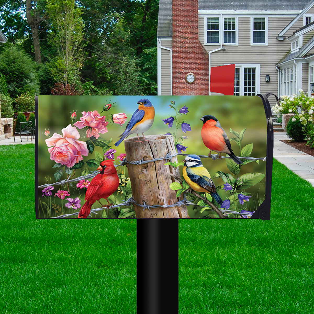 Fence Post Birds Spring Mailbox Cover - Briarwood Lane