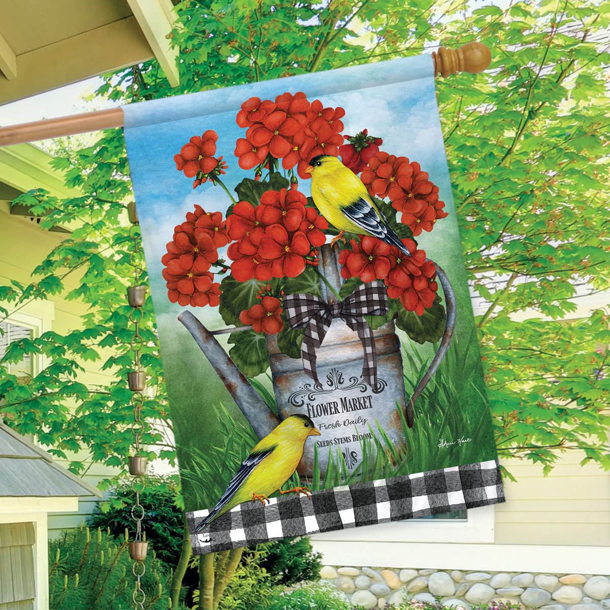 Geranium Watering Can Summer House Flag - Briarwood Lane