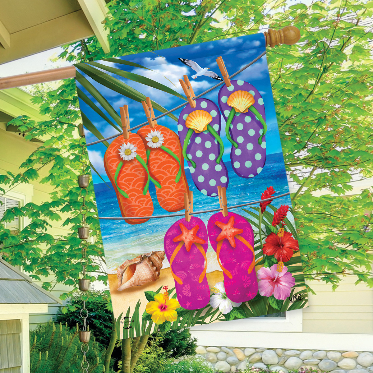 Hanging Flip Flops Summer House Flag - Briarwood Lane