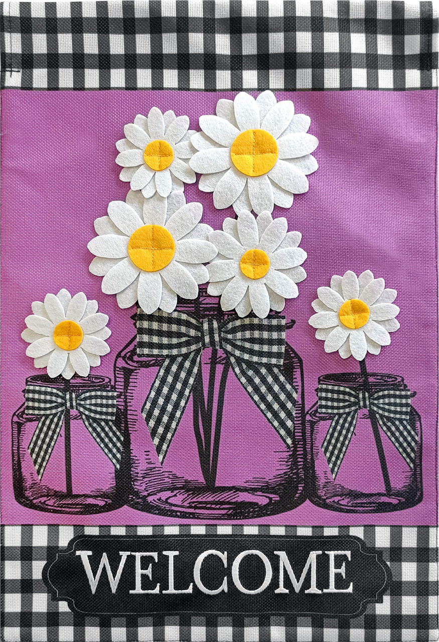 Daisy Jars Spring Burlap House Flag - Briarwood Lane