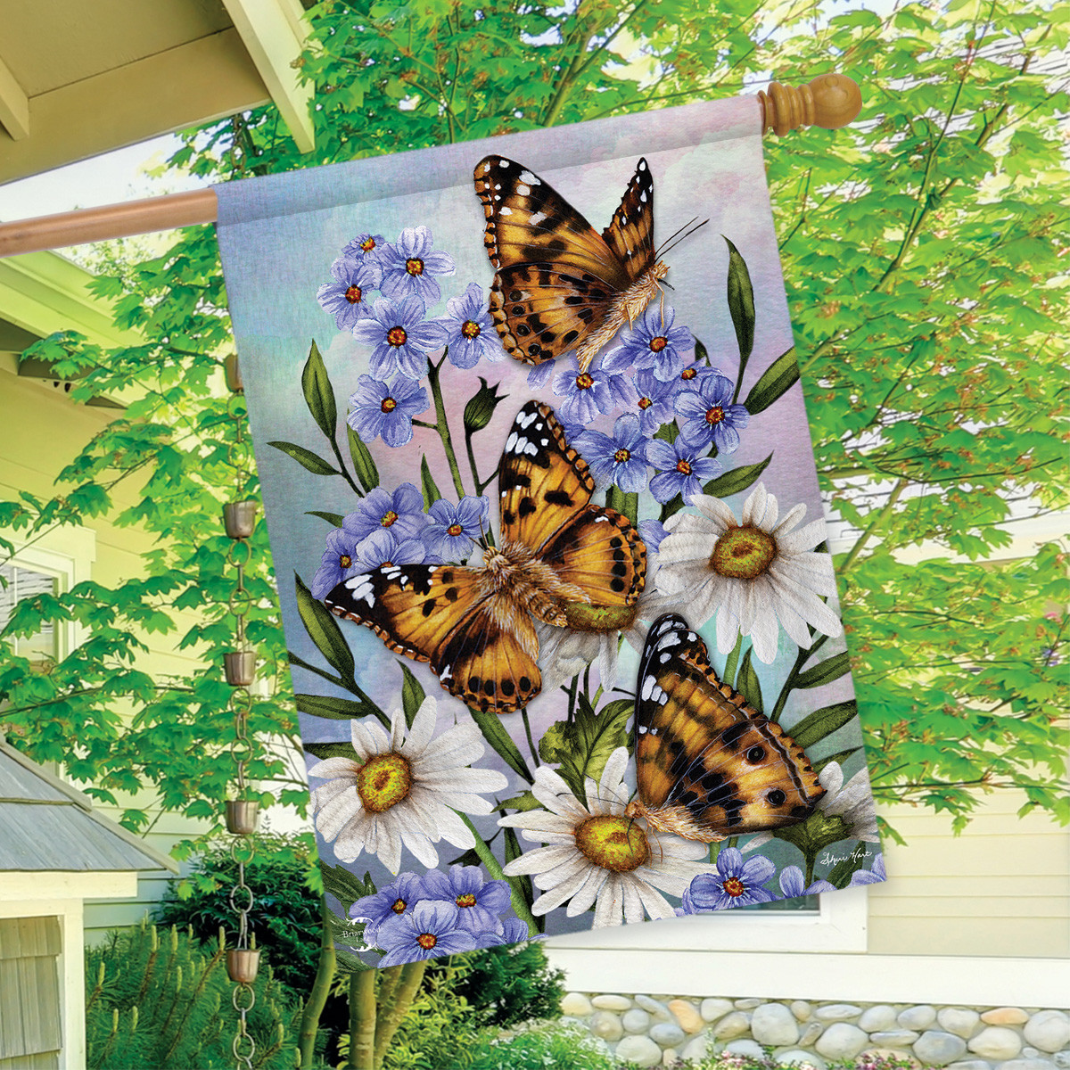 Daisies Monarchs Spring House Flag - Briarwood Lane